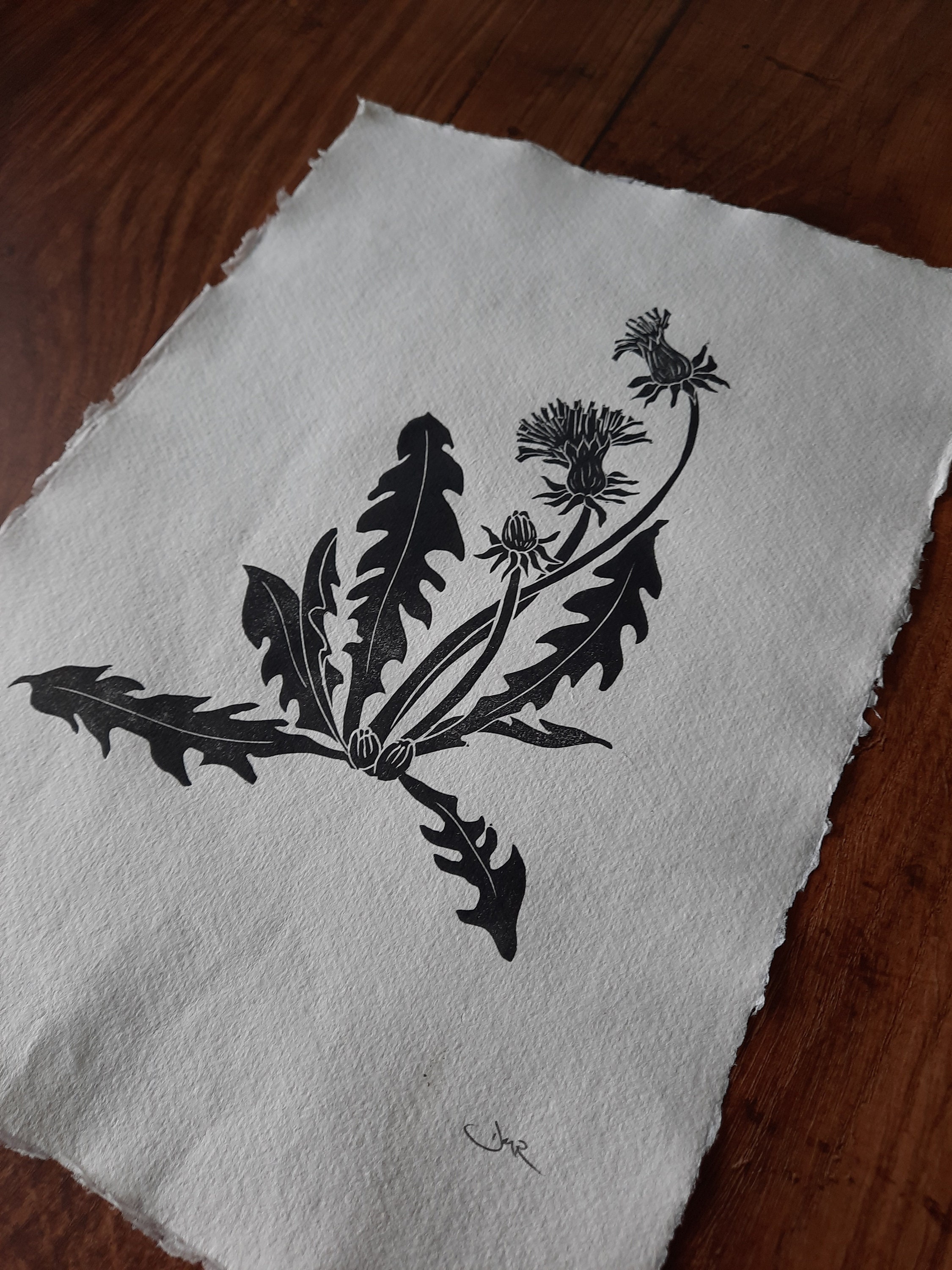 Dandelion Linocut Print Original Hand Carved and Printed - Etsy