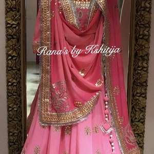 Designer Passionate Pink Rajputi Poshak in Fine Handwork - 4 Piece Set ...