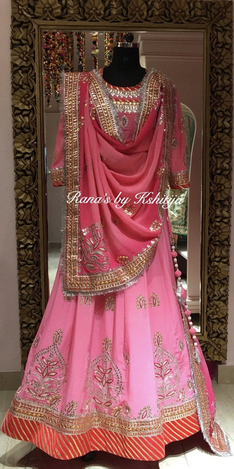 Designer Passionate Pink Rajputi Poshak in Fine Handwork - 4 Piece Set ...