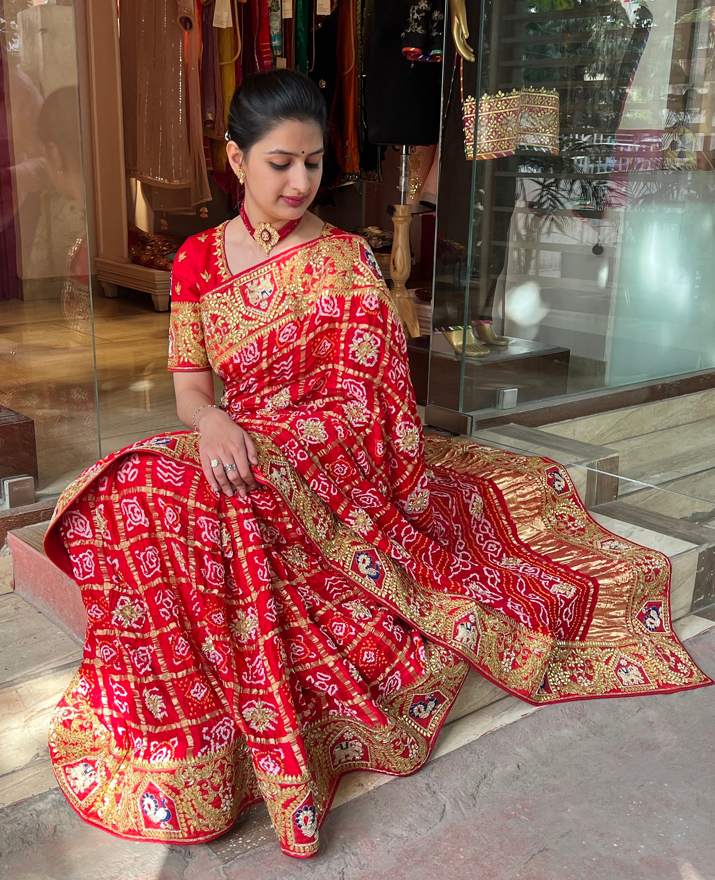 Handmade Red Gharchola Saree: Bandhani Gajji Silk With Embroidery - Etsy