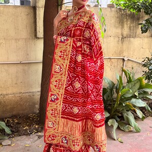 Handmade Red Gharchola Saree: Bandhani Gajji Silk With Embroidery - Etsy
