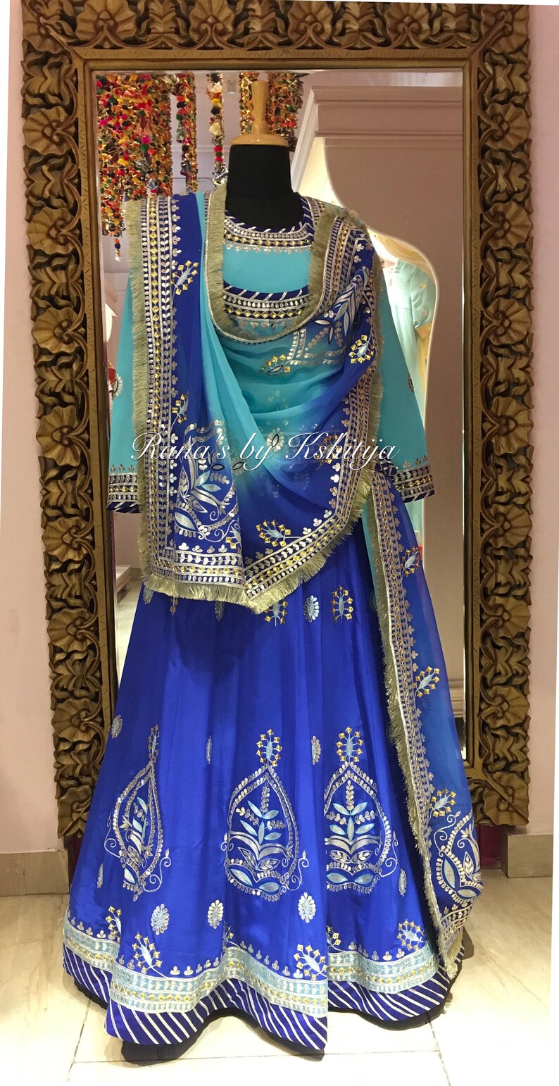 Blue Rajputi Poshak: Ombre Dupatta, Handwork Crepe Dress - Etsy