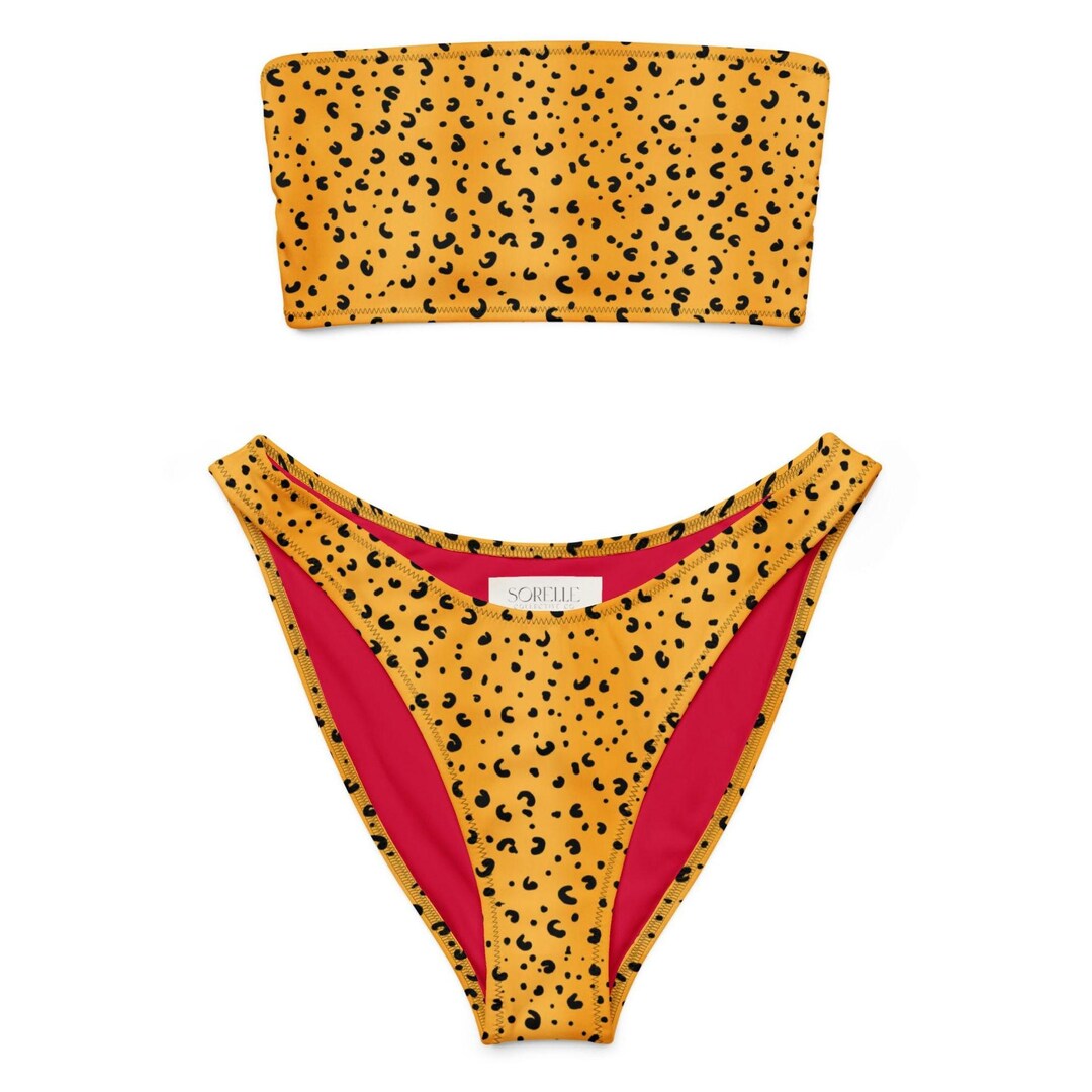 Cheetah Print Bandeau Bikini Swimwear for Women, Animal Print Bikini - Etsy