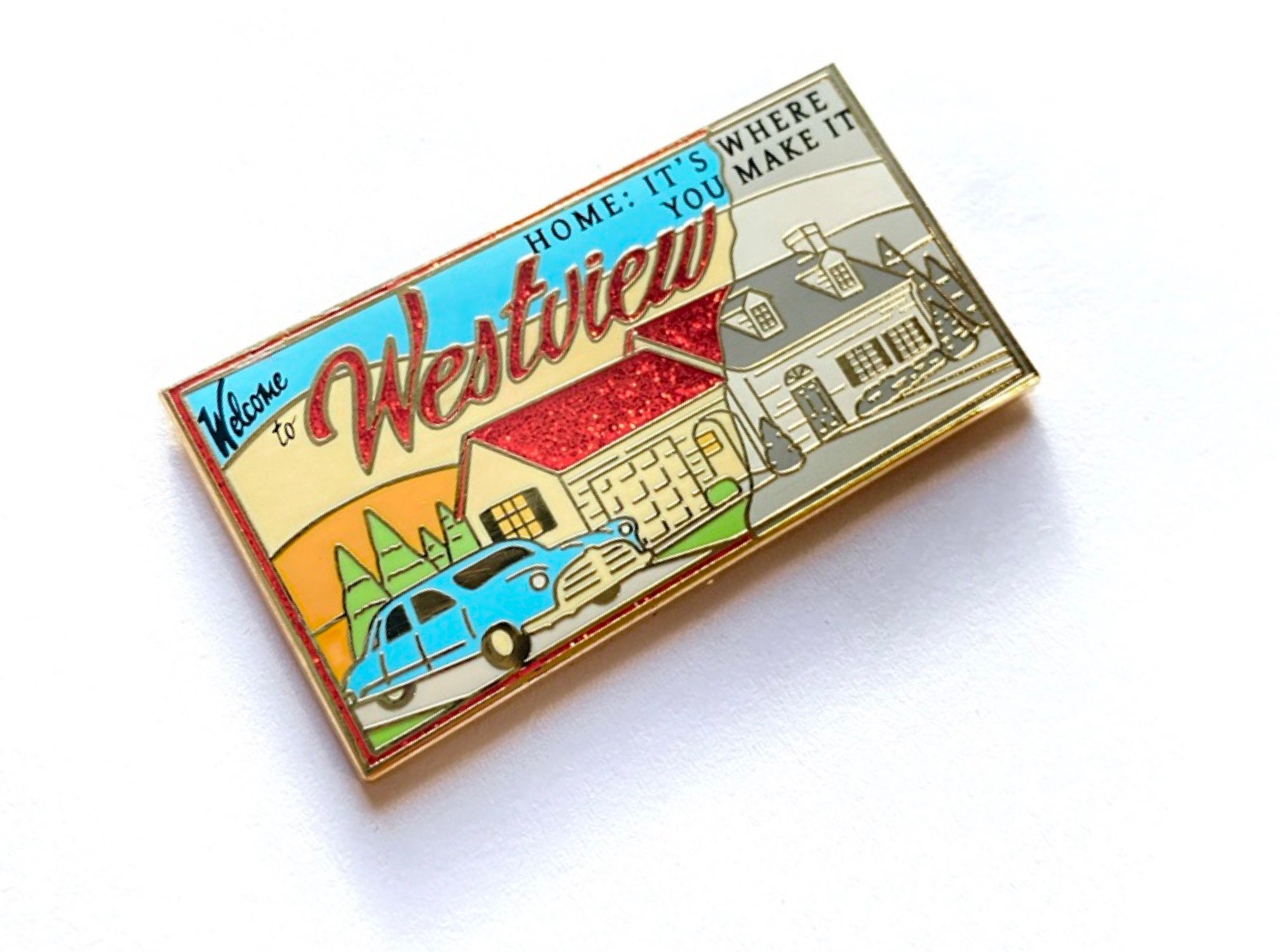 Westview Enamel Pin Glitter Red Retro Super Hero Town Mcu - Etsy UK
