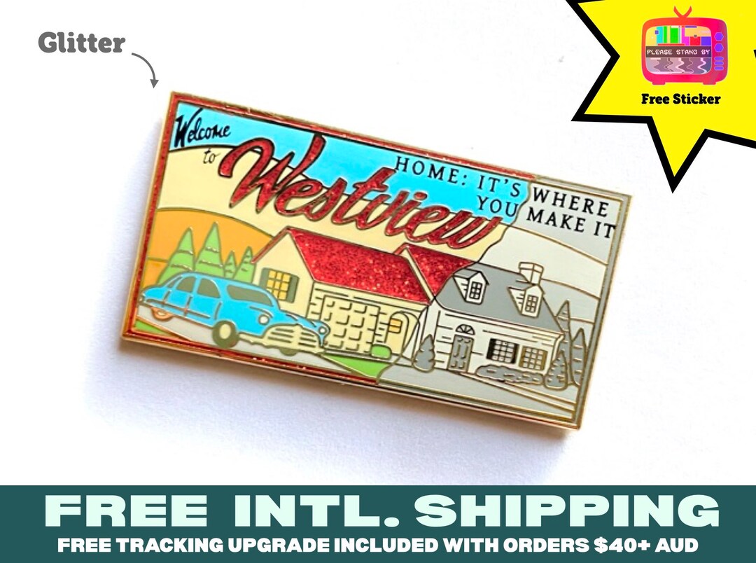 Westview Enamel Pin | Glitter Red Retro Super Hero Town Mcu America ...
