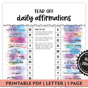 Daily Affirmations Tear off DIY Printable for Encouragement and Self ...