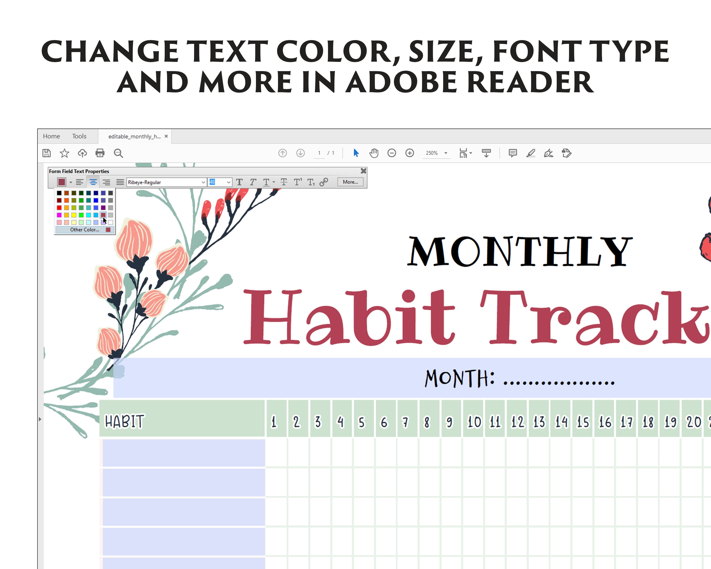 Editable Habit Tracker Habit Tracker Printable for Goal - Etsy