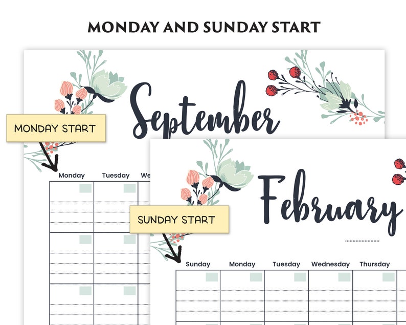 Printable Perpetual Calendar, Full Year Undated Monthly Calendars PDF ...