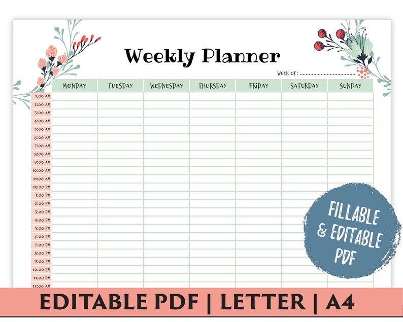 Editable Weekly Planner Printable for Time Blocking and Time - Etsy