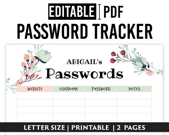 Editable Password Tracker Printable Password Log Password - Etsy