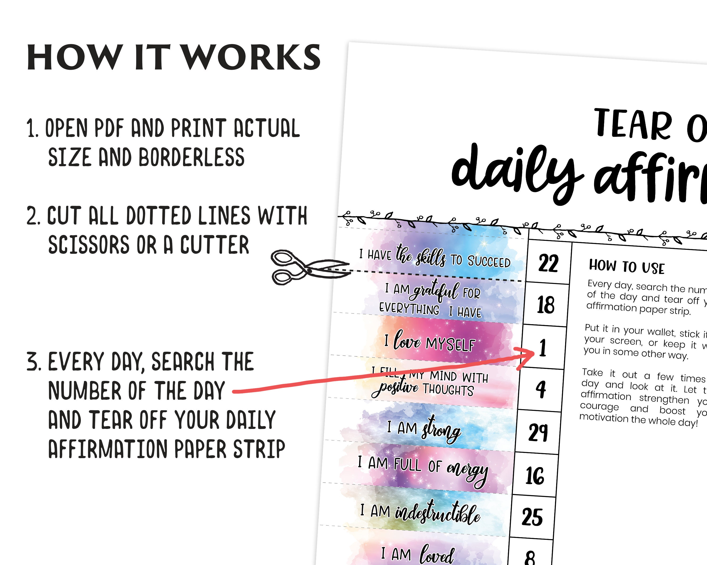 Daily Affirmations Tear off DIY Printable for Encouragement and Self ...