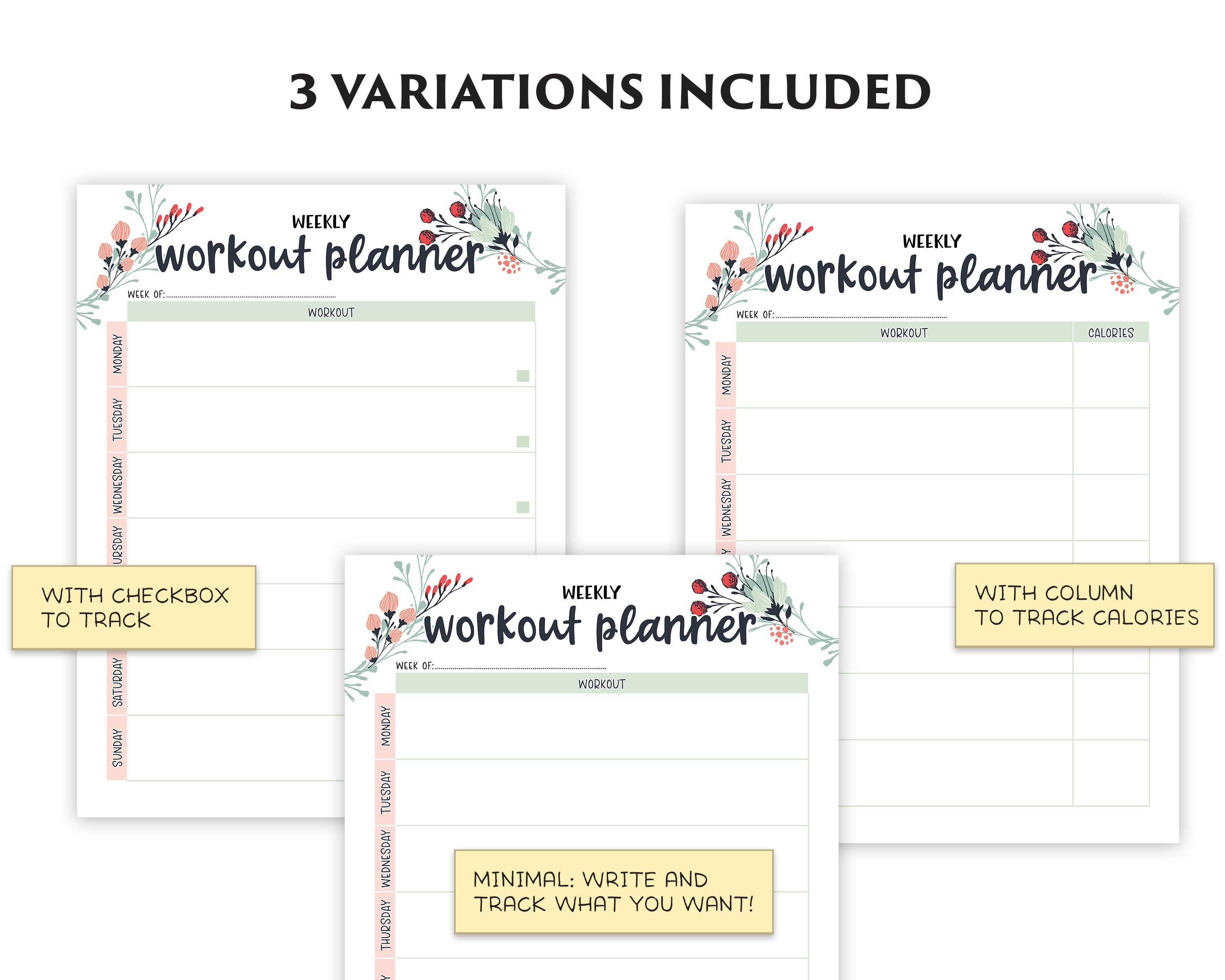 Workout Planner, Weekly Workout Schedule, Fitness Journal, Weight Loss ...