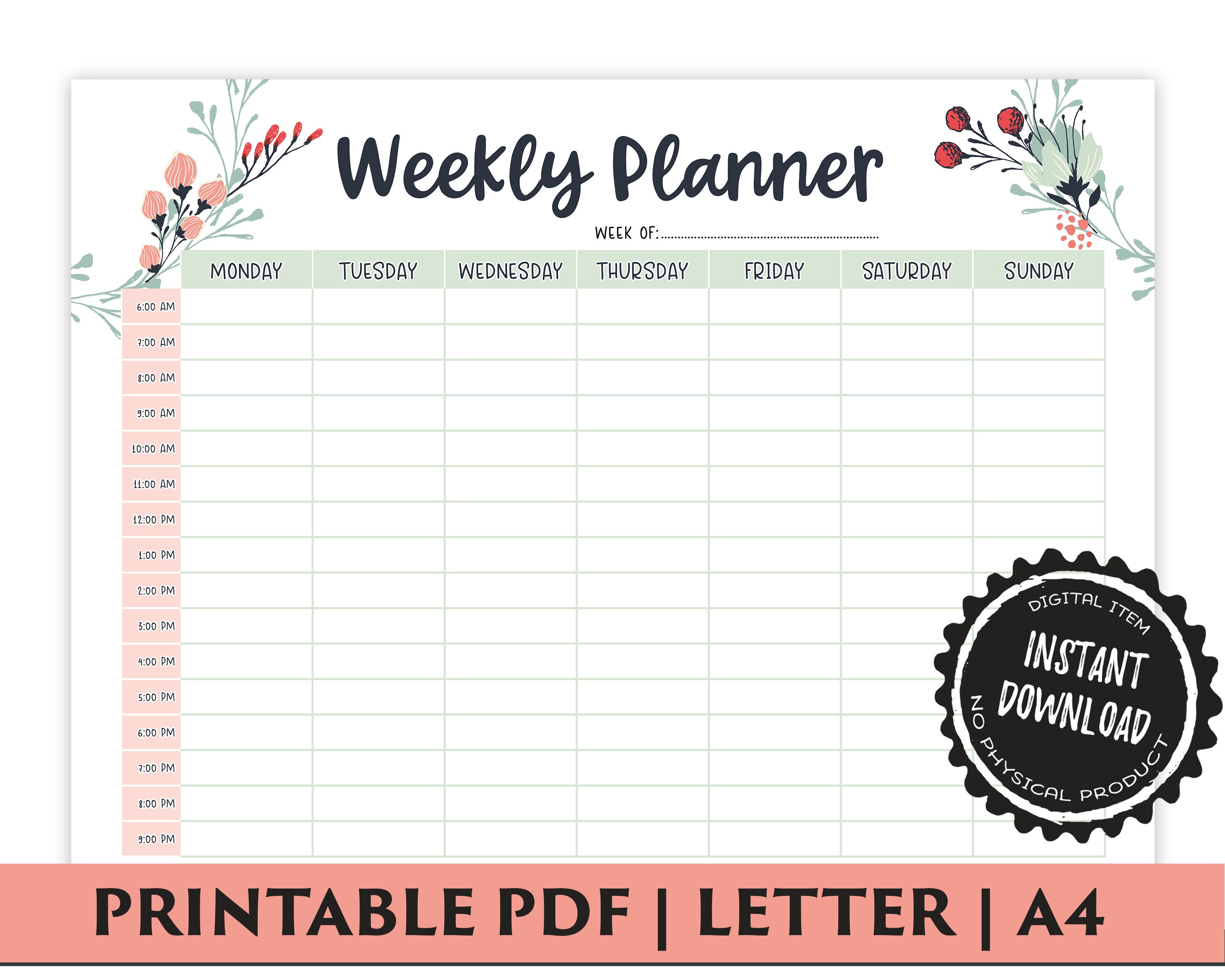 Weekly Planner Printable for Time Blocking and Time Management, Block ...