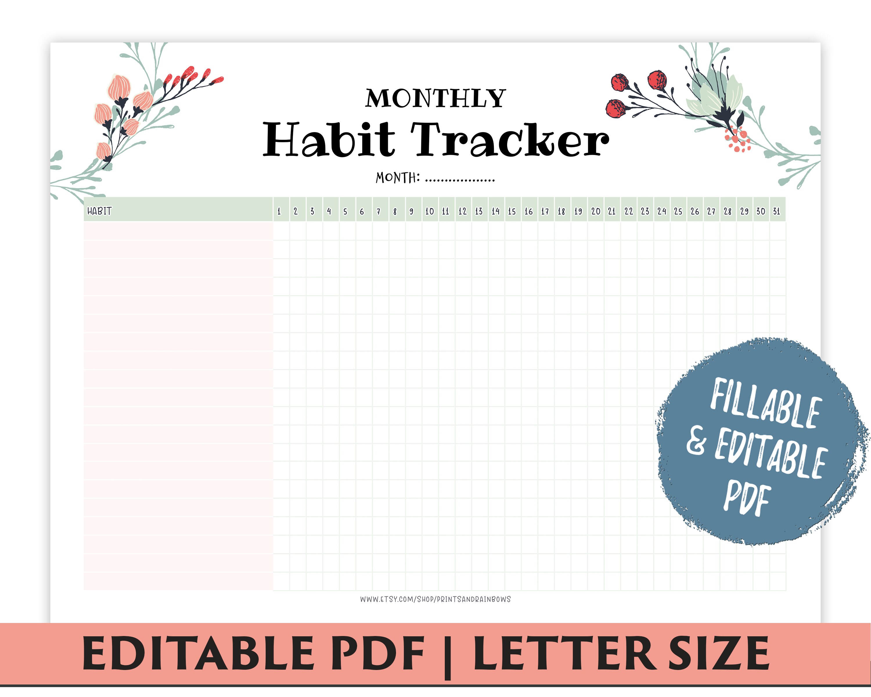 Editable Habit Tracker Habit Tracker Printable for Goal - Etsy