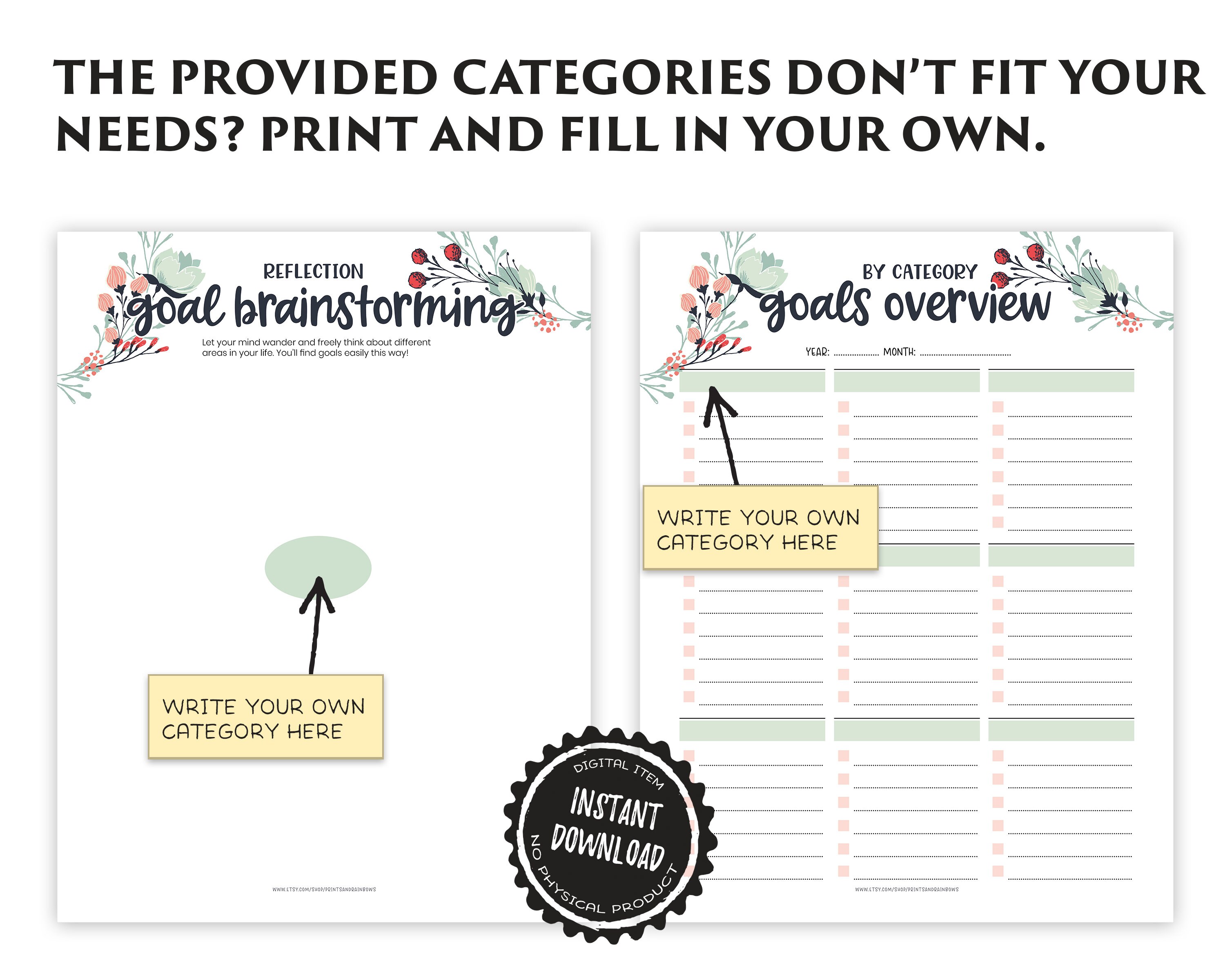 Goal Setting Worksheet Bundle, Goal Setting Printable, Goal Planner ...