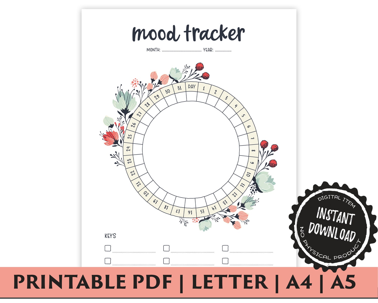 Mood Tracker or Anxiety Journal for Self Care Planner, Monthly Tracker ...
