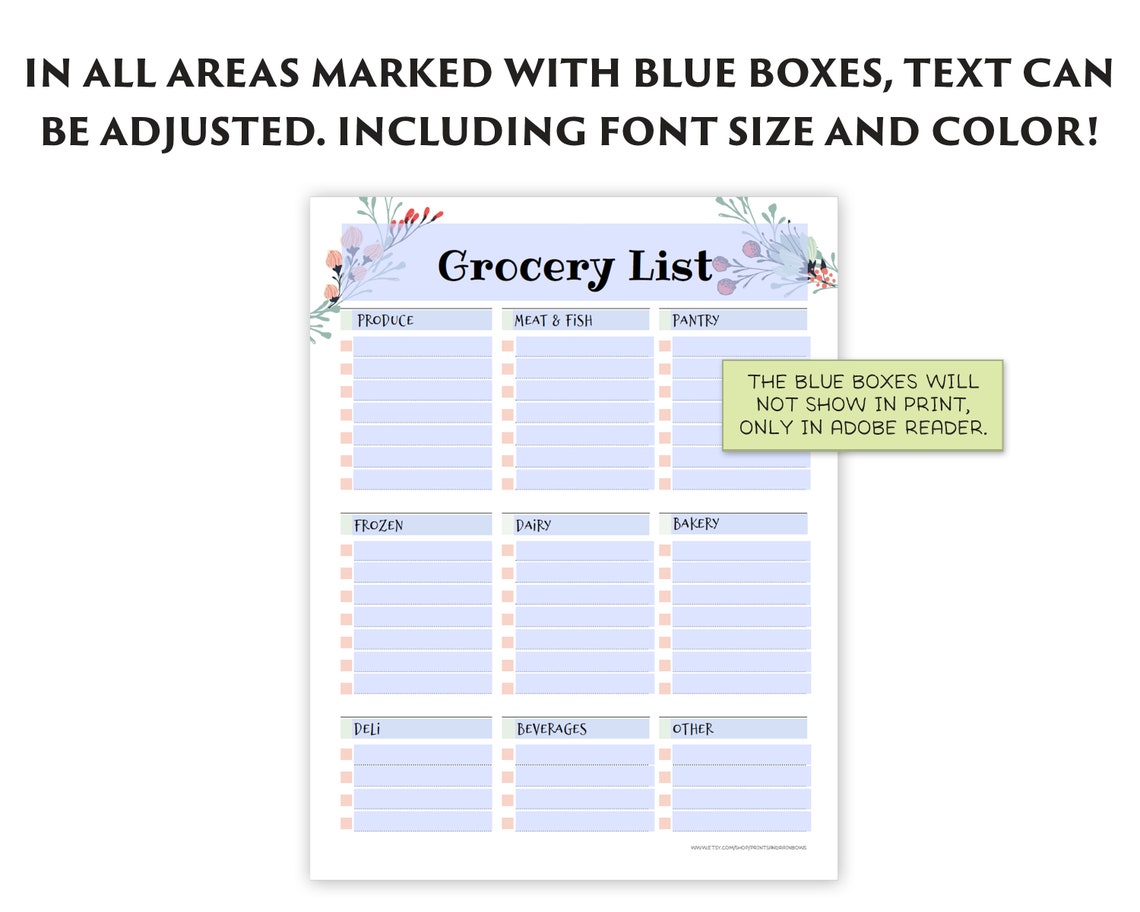 Grocery List Printable, Editable Grocery List, Grocery List Template ...