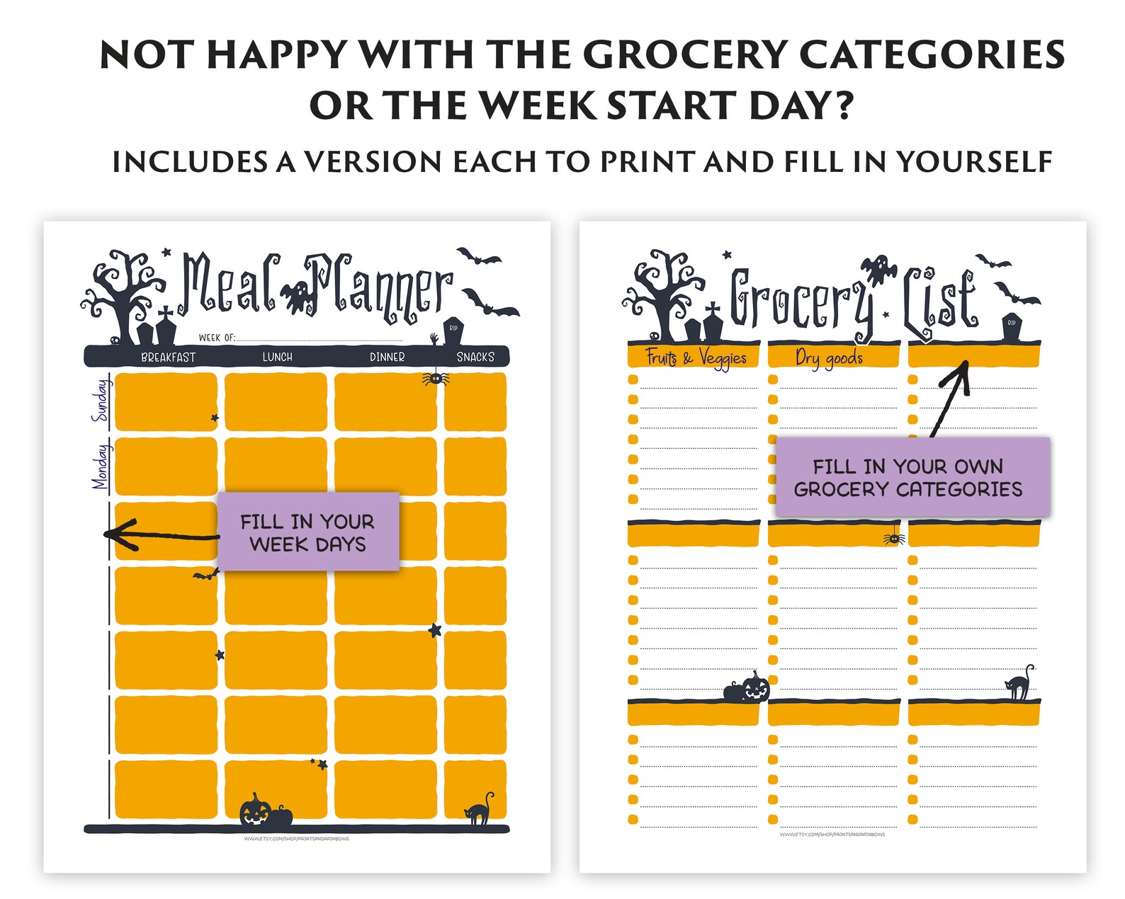 Halloween Weekly Meal Planner Printable With Grocery List - Etsy