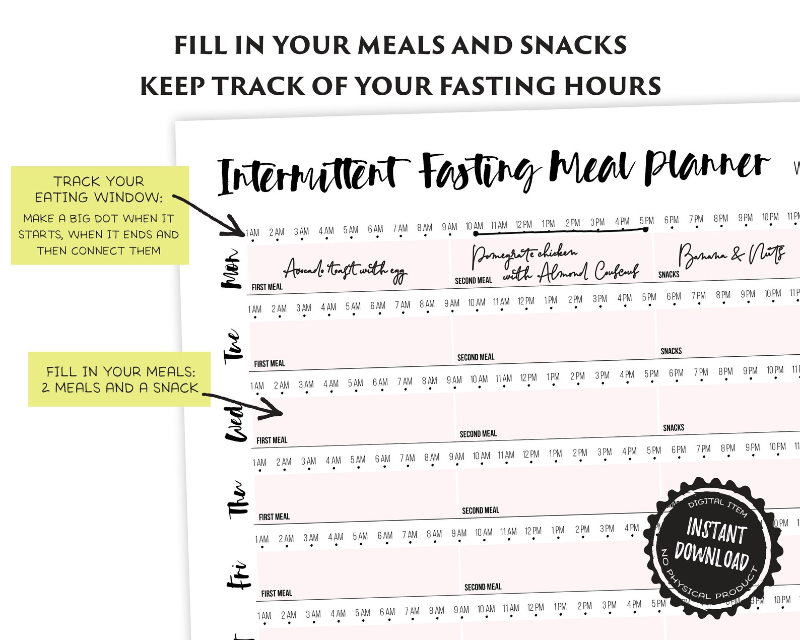Intermittent Fasting Weekly Meal Planner Printable, Fasting Tracker ...