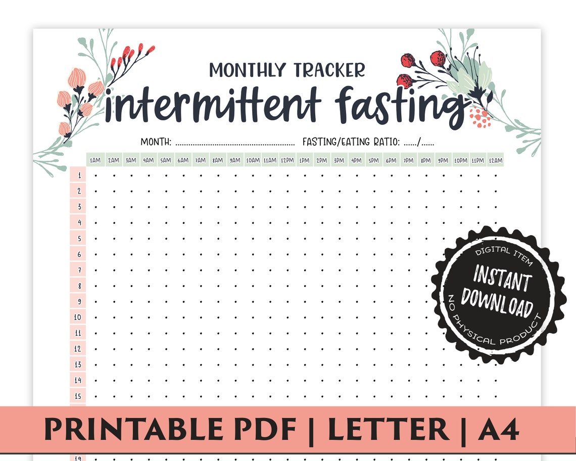 Fasting Printable Monthly Fasting Tracker Intermittent - Etsy
