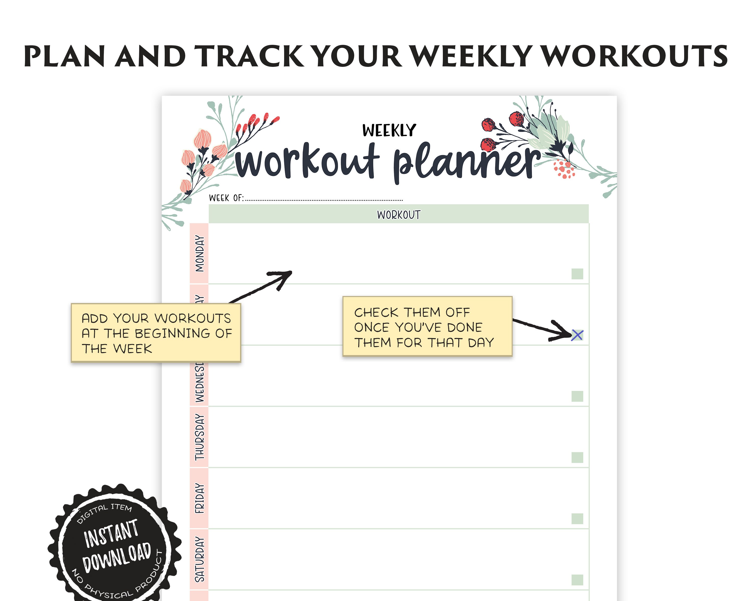 Workout Planner, Weekly Workout Schedule, Fitness Journal, Weight Loss ...