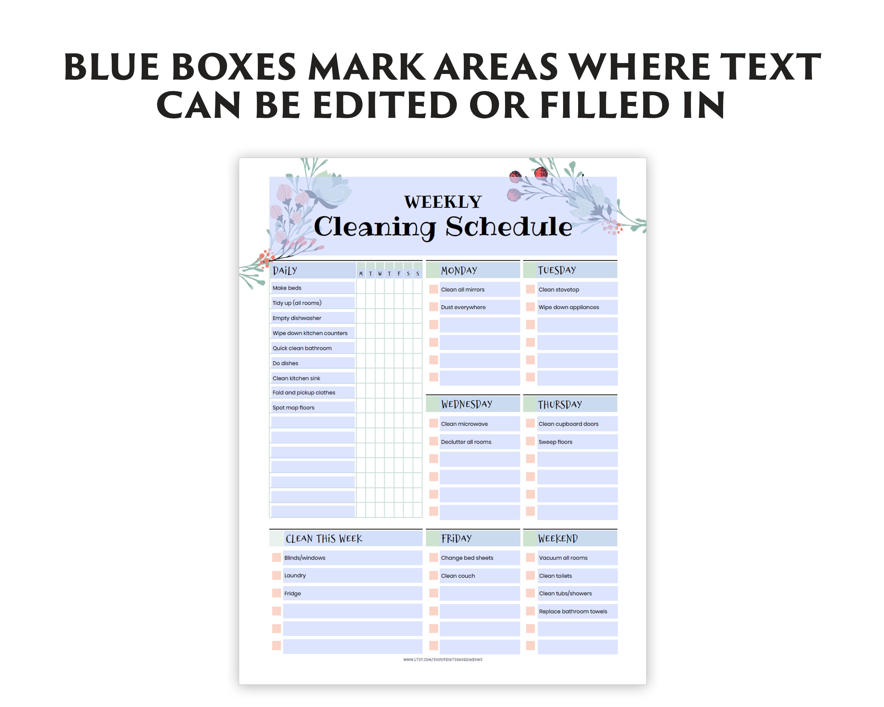 Editable Cleaning Schedule Bundle Yearly Monthly Weekly - Etsy