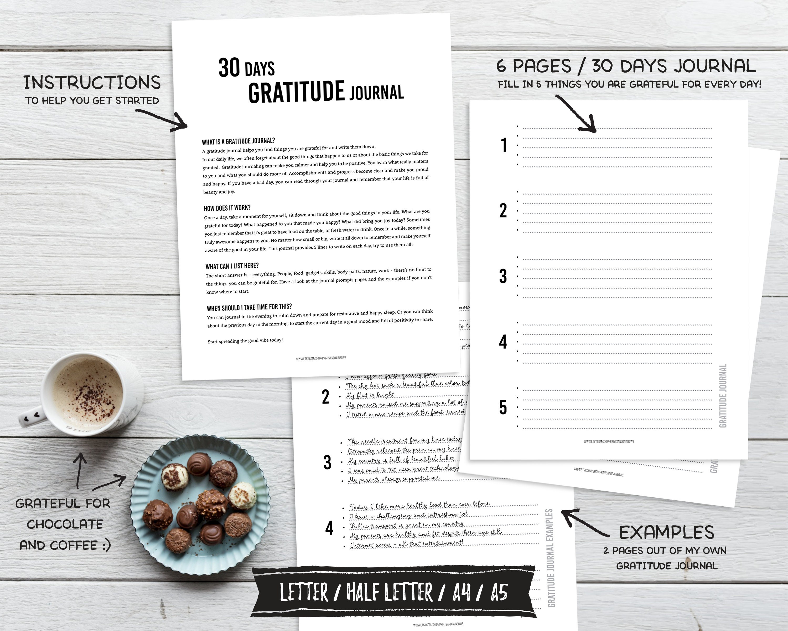 Gratitude Journal Printable With Journal Prompts, Self Care Journal ...