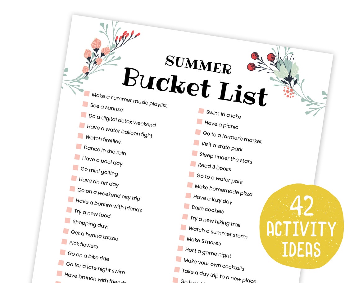 Summer Bucket List, Customizable Planner Template PDF, Instant Download ...