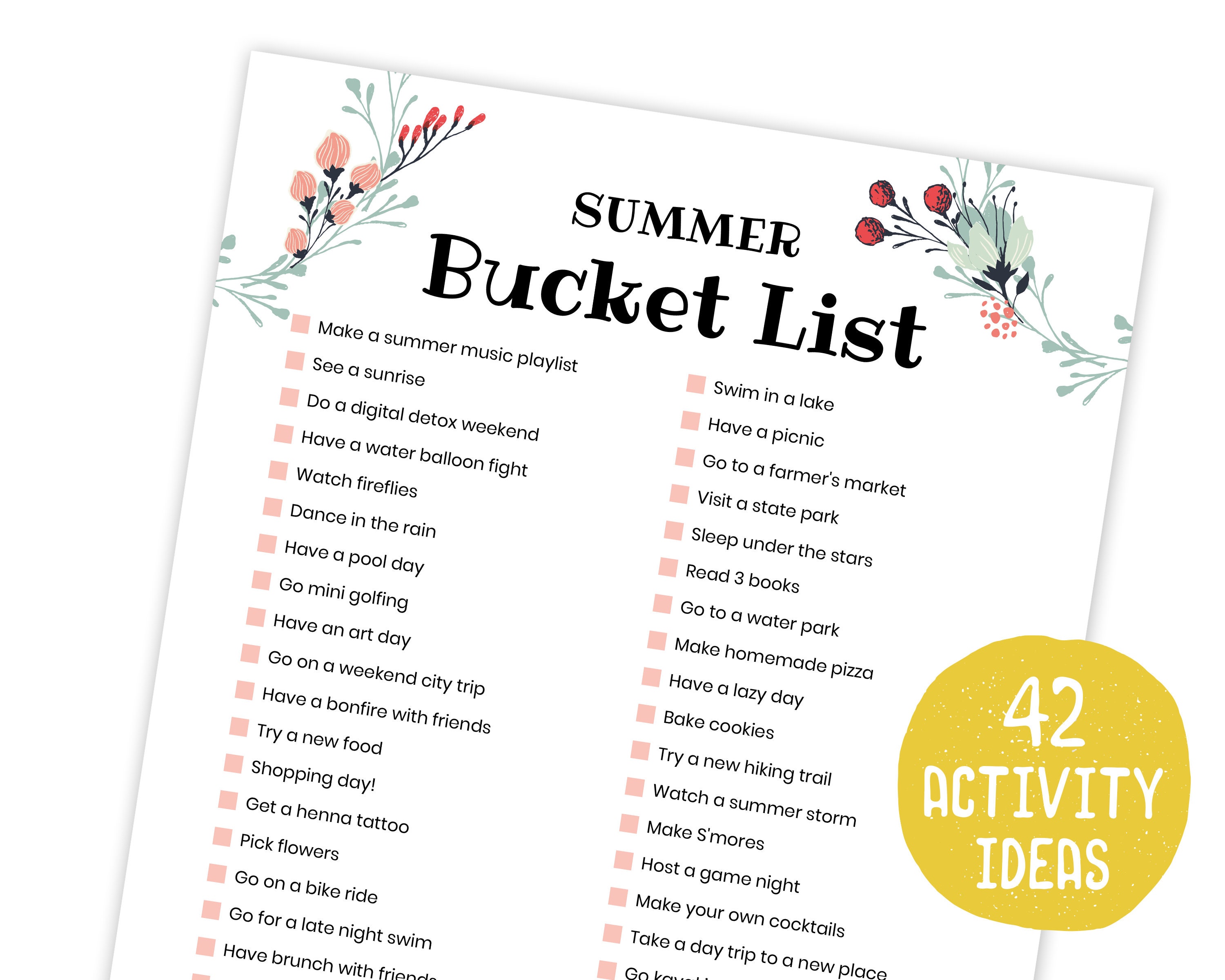 Summer Bucket List, Customizable Planner Template PDF, Instant Download ...