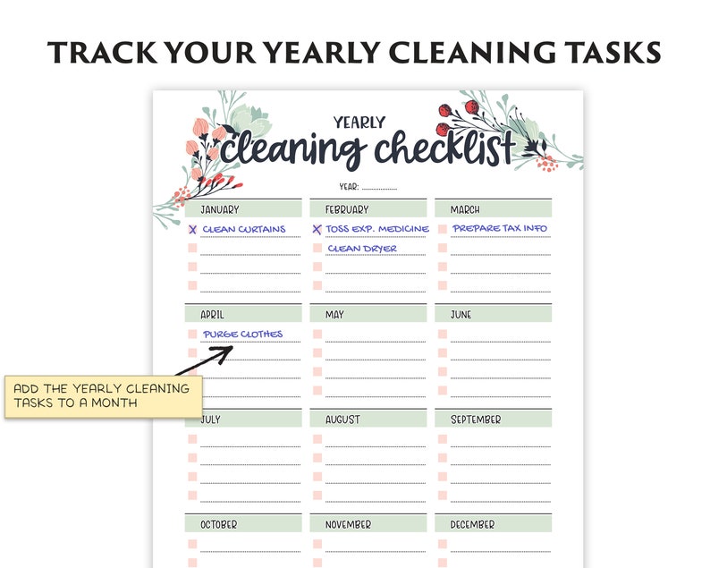 Yearly Cleaning Checklist Cleaning Schedule Cleaning | Etsy