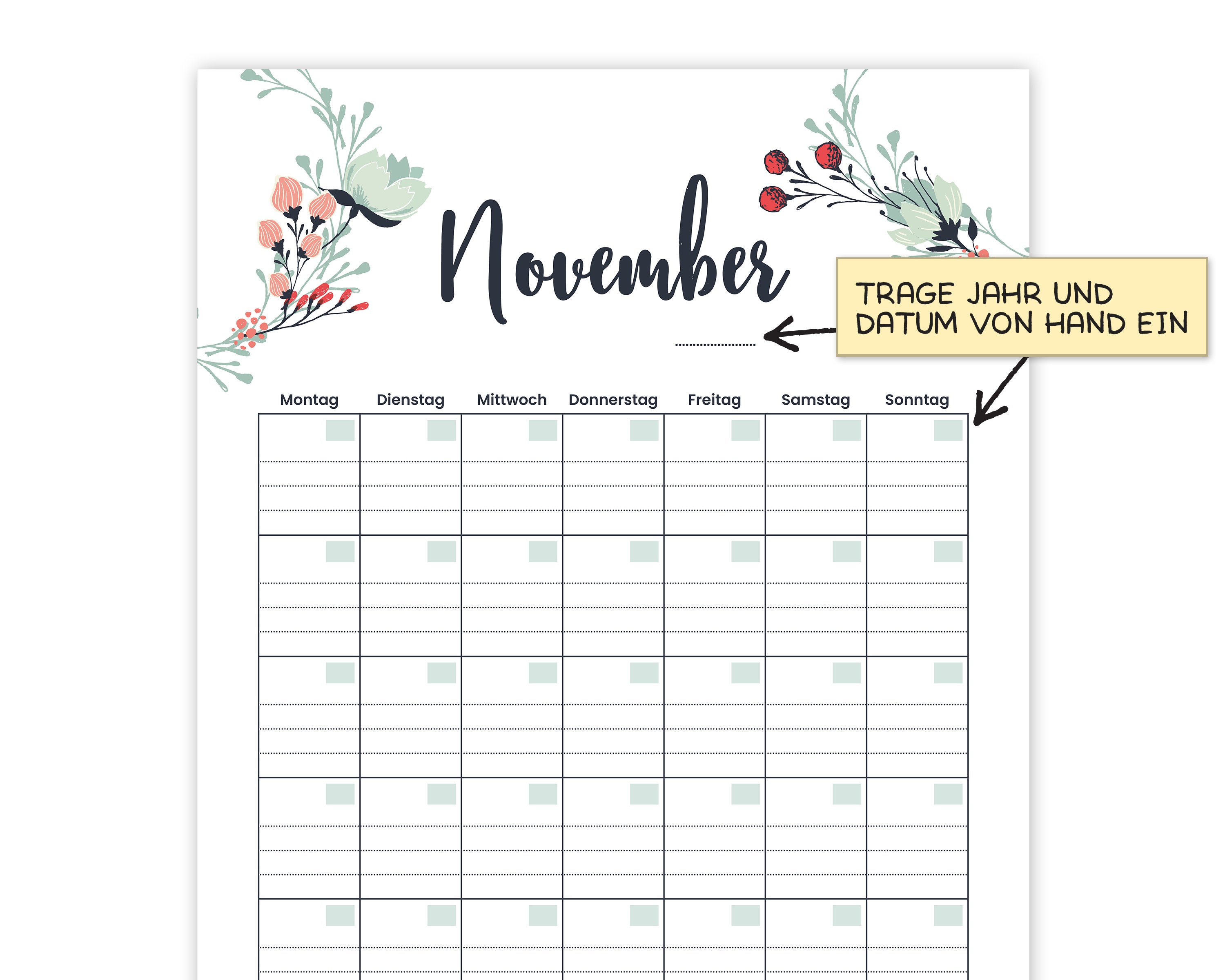 German Printable Perpetual Calendar Full Year Undated Monthly - Etsy