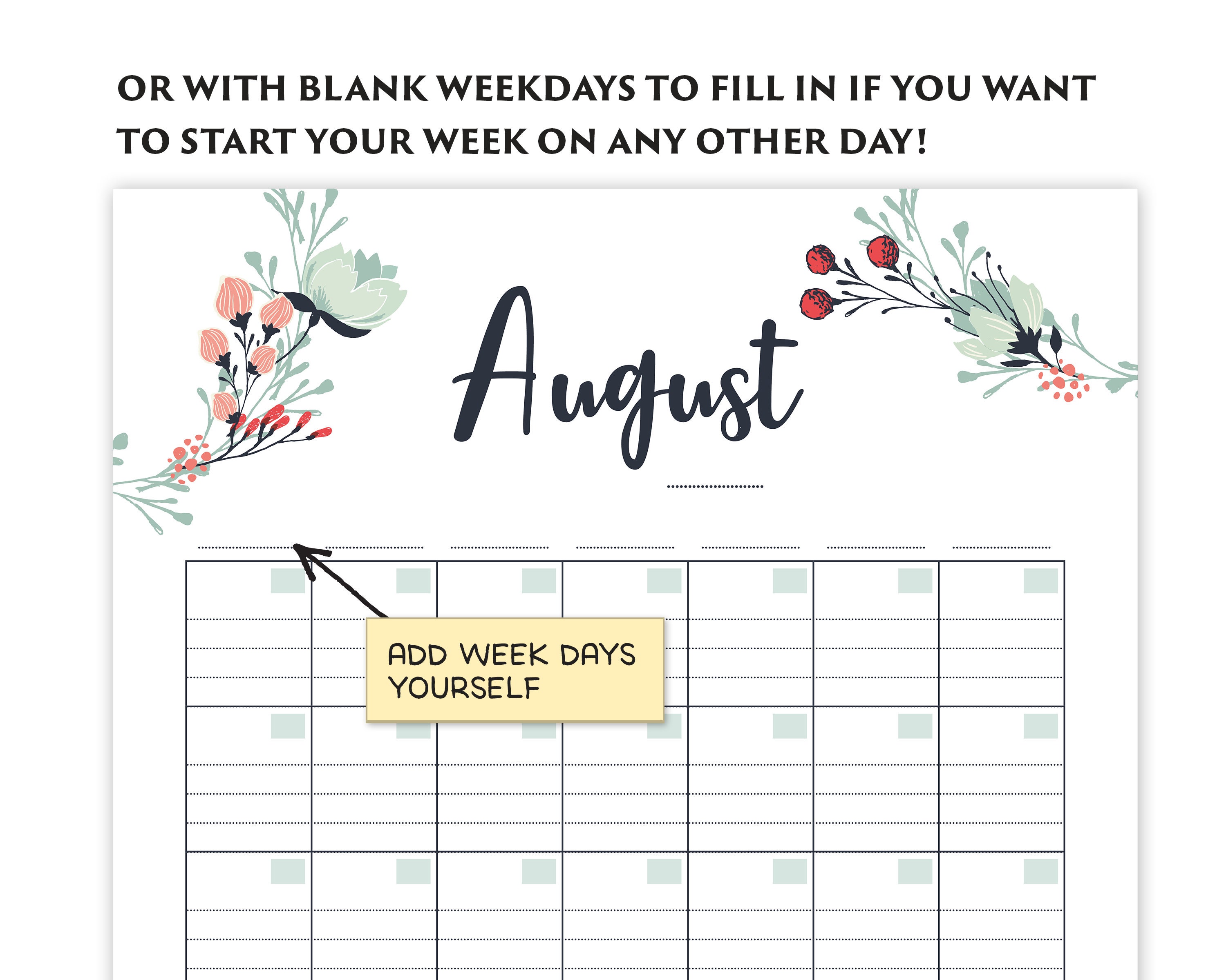 Printable Perpetual Calendar, Full Year Undated Monthly Calendars PDF ...