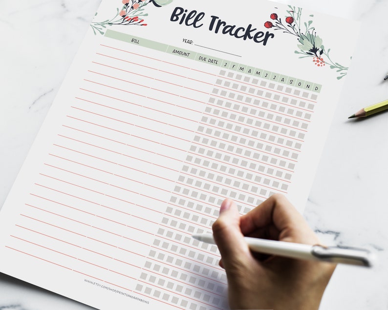 Monthly Bill Tracker, Yearly Bill Tracker, Finance Planner, Printable ...