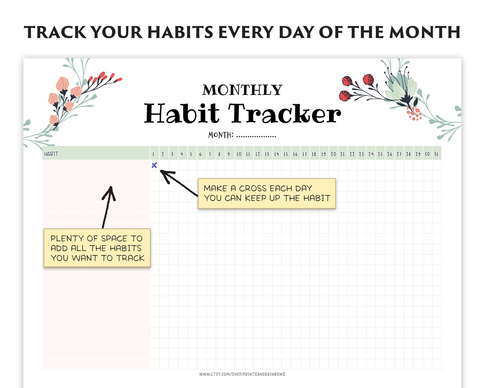 Editable Habit Tracker Habit Tracker Printable for Goal - Etsy