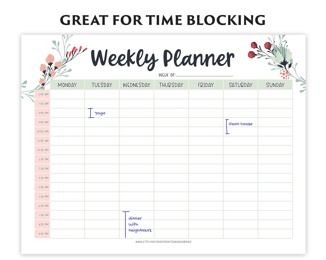 Weekly Planner Printable for Time Blocking and Time Management, Block ...