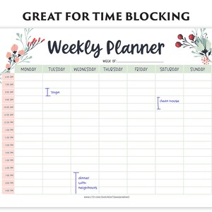 Weekly Planner Printable for Time Blocking and Time Management, Block ...