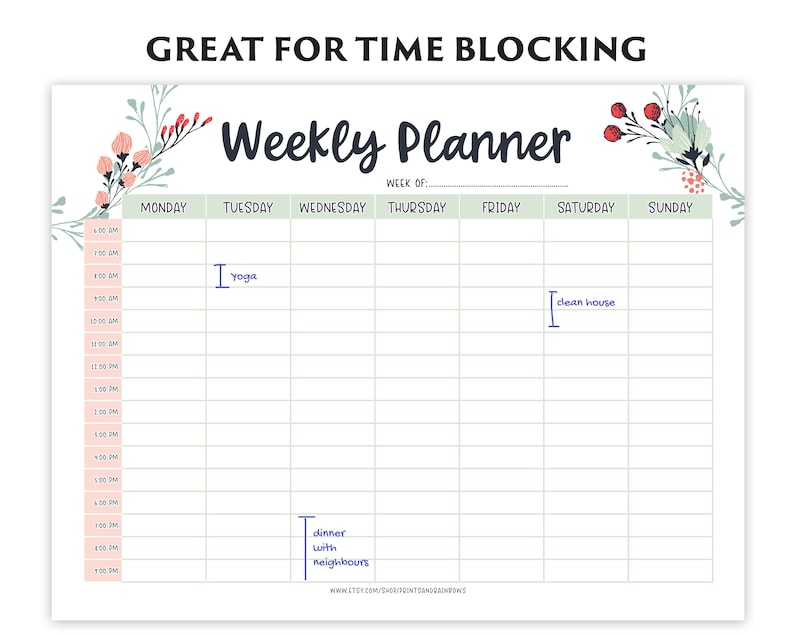Weekly Planner Printable for Time Blocking and Time Management, Block ...