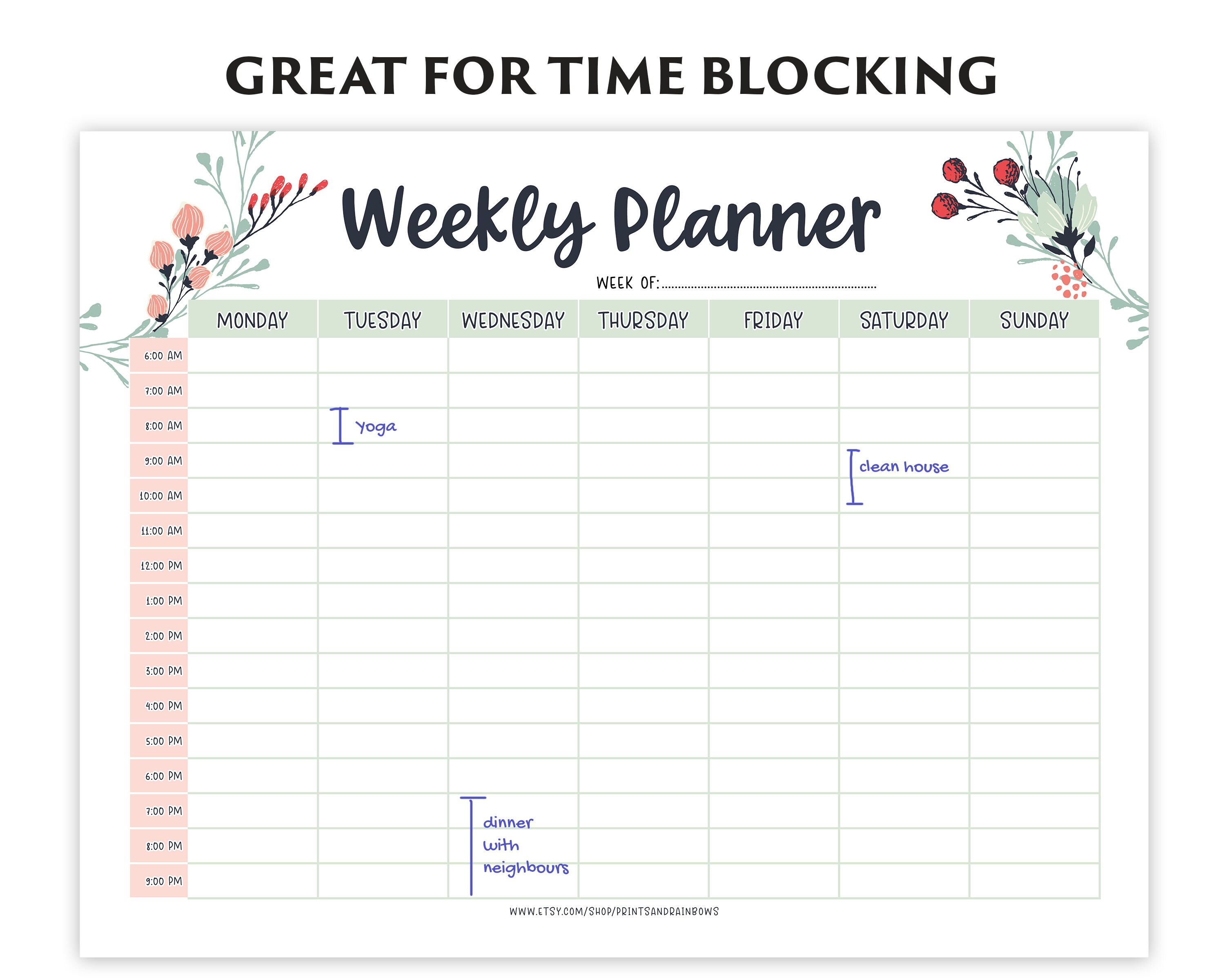 Weekly Planner Printable for Time Blocking and Time Management, Block ...