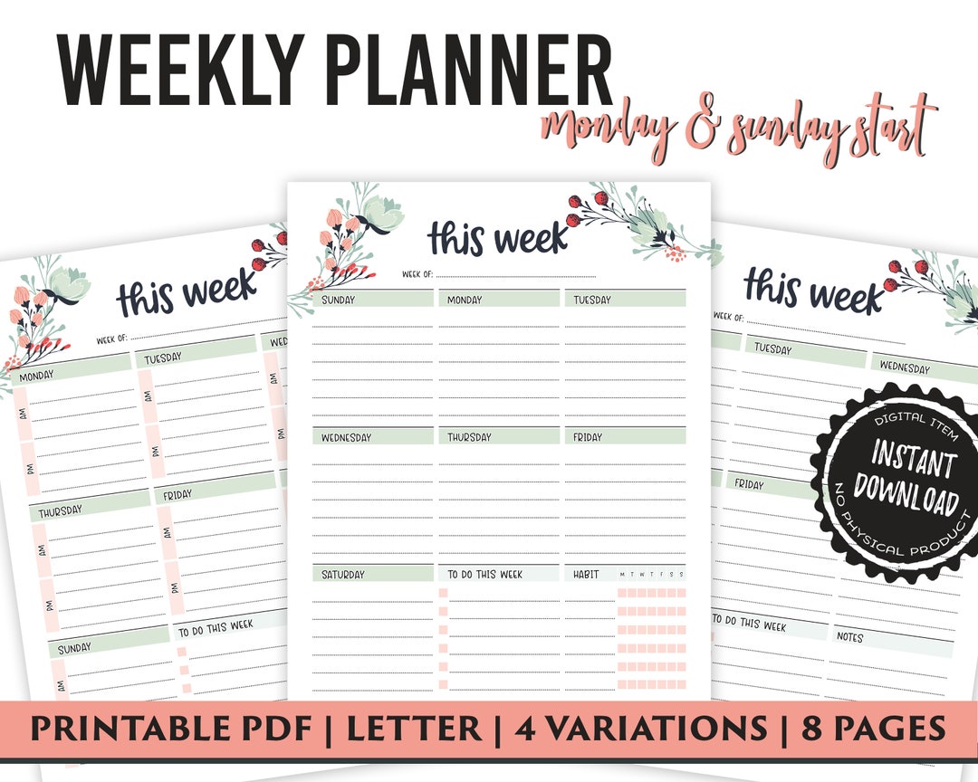 Weekly Planner Printable, Productivity Planner, Work Planner Printable ...