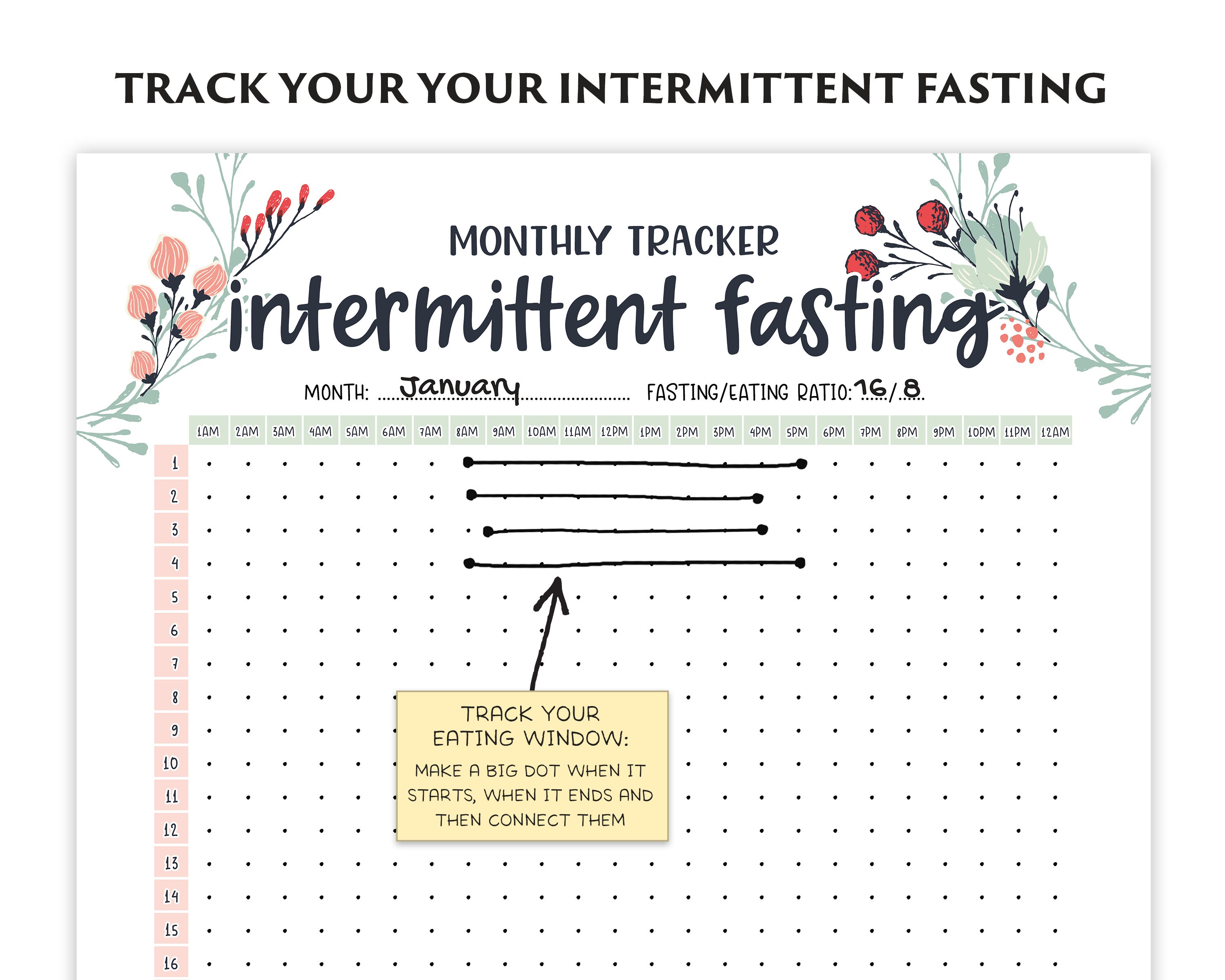 Fasting Printable Monthly Fasting Tracker Intermittent - Etsy