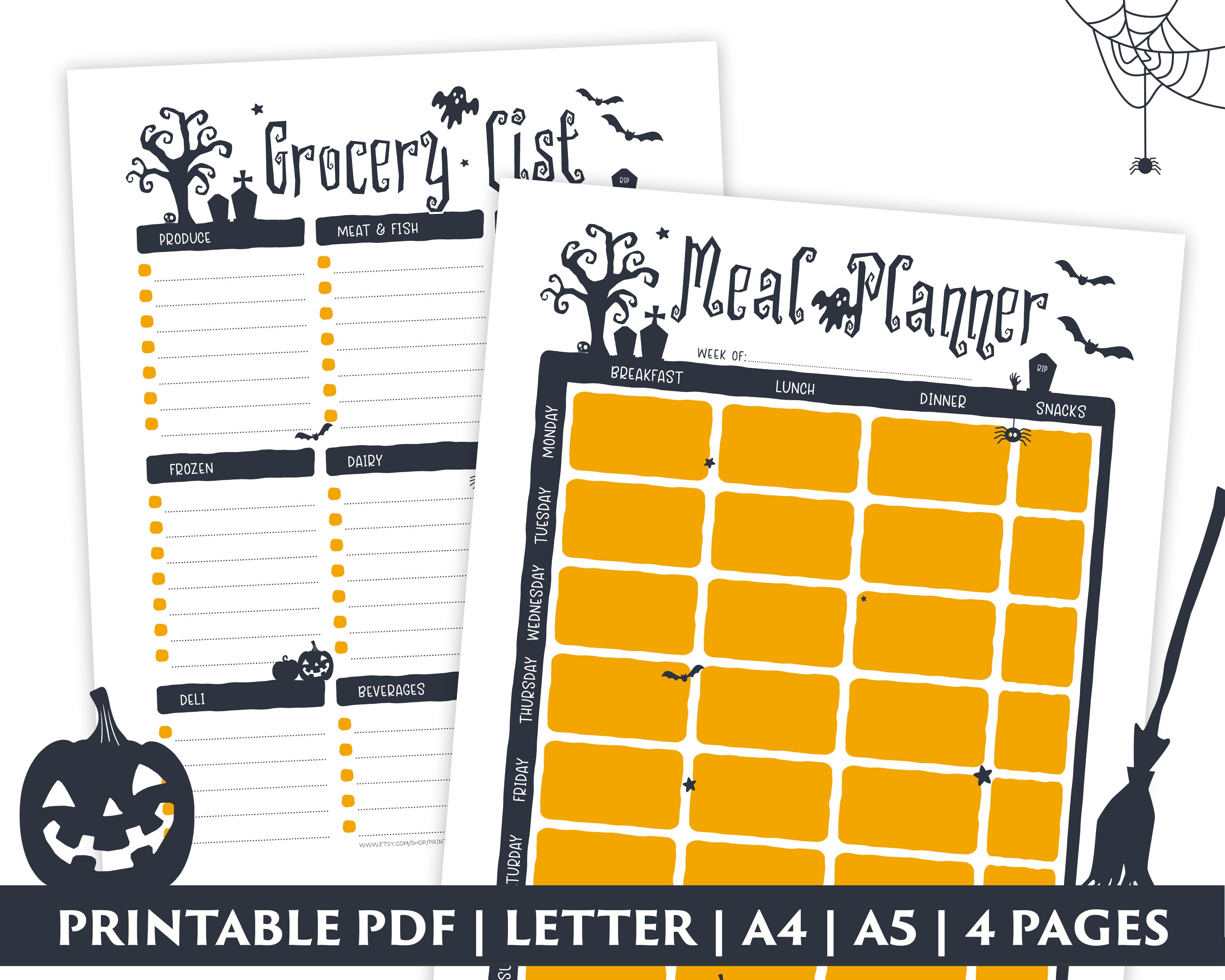 Halloween Weekly Meal Planner Printable With Grocery List - Etsy