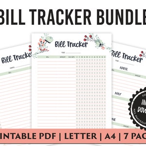Monthly Bill Tracker, Yearly Bill Tracker, Finance Planner, Printable ...
