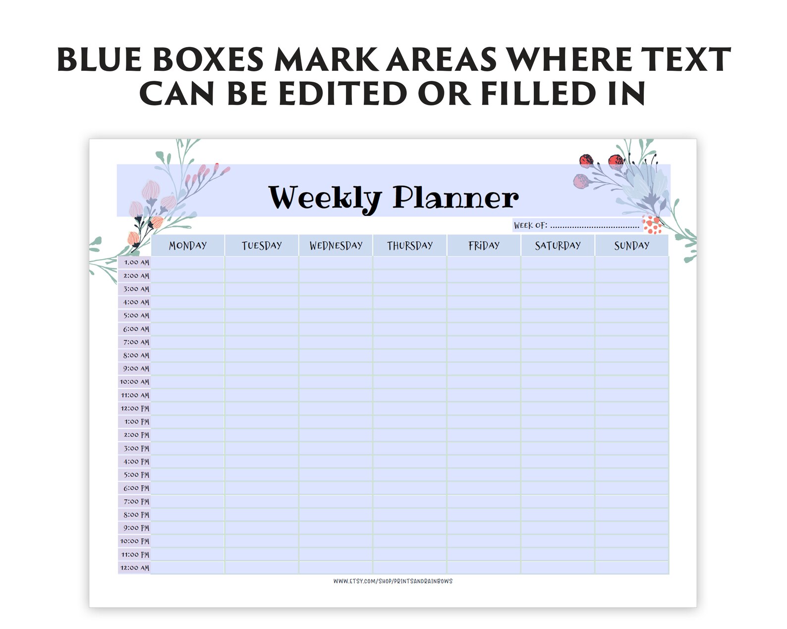 Editable Weekly Planner Printable for Time Blocking and Time - Etsy
