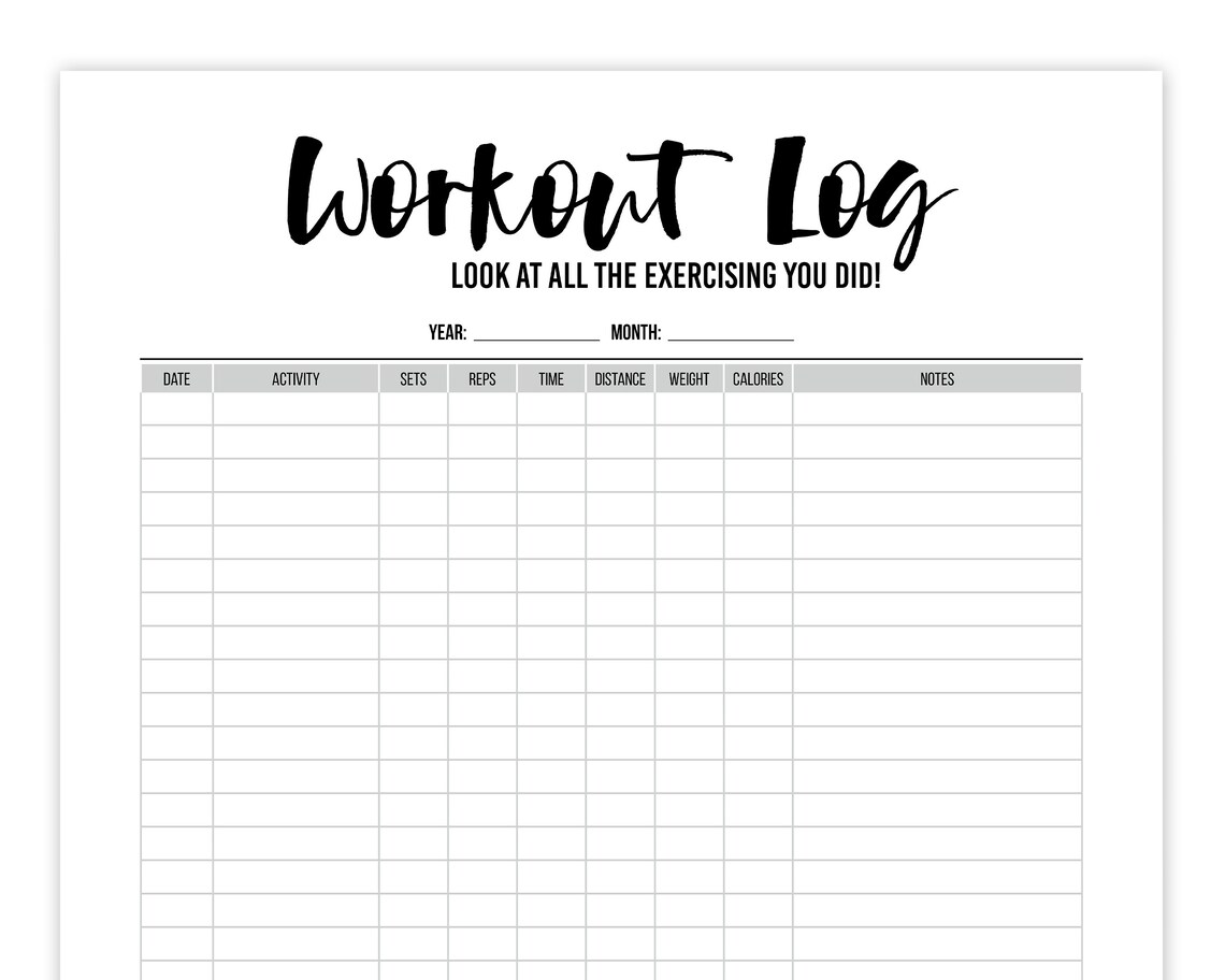 Workout Log, Workout Journal, Workout Planner Printable, Workout ...