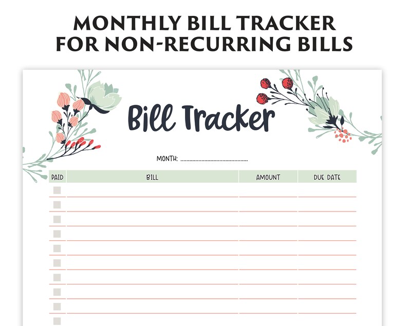 Monthly Bill Tracker, Yearly Bill Tracker, Finance Planner, Printable ...
