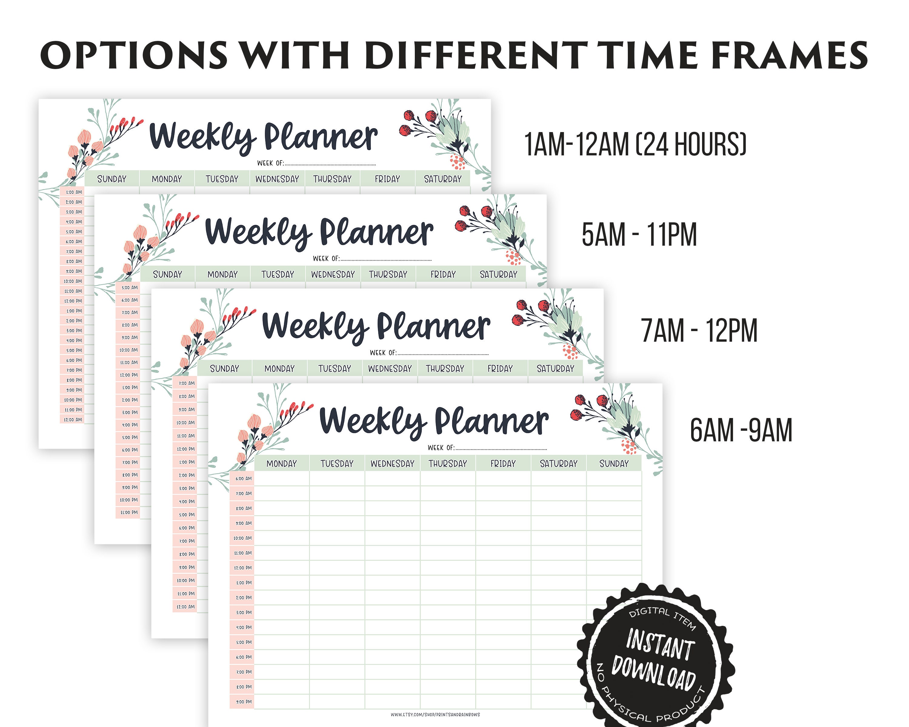 Weekly Planner Printable for Time Blocking and Time Management, Block ...