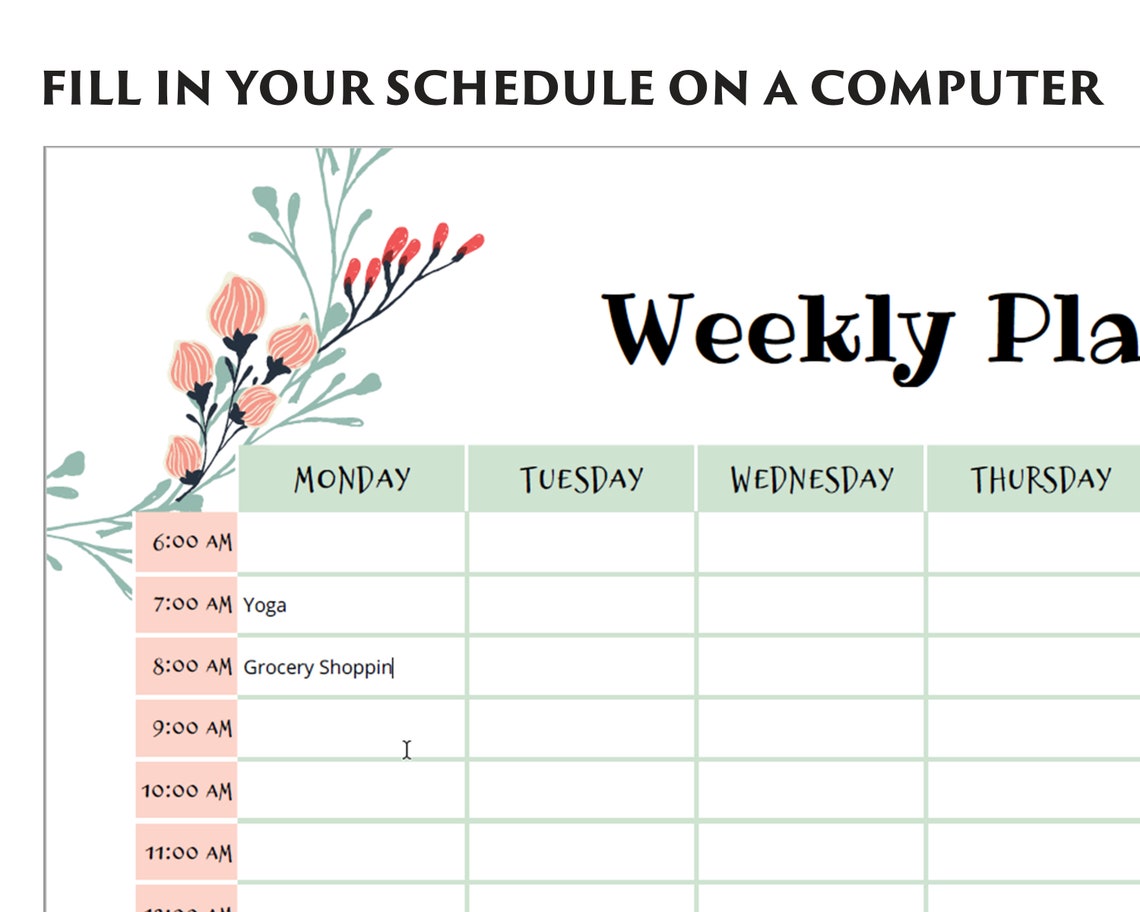 Editable Weekly Planner Printable for Time Blocking and Time - Etsy
