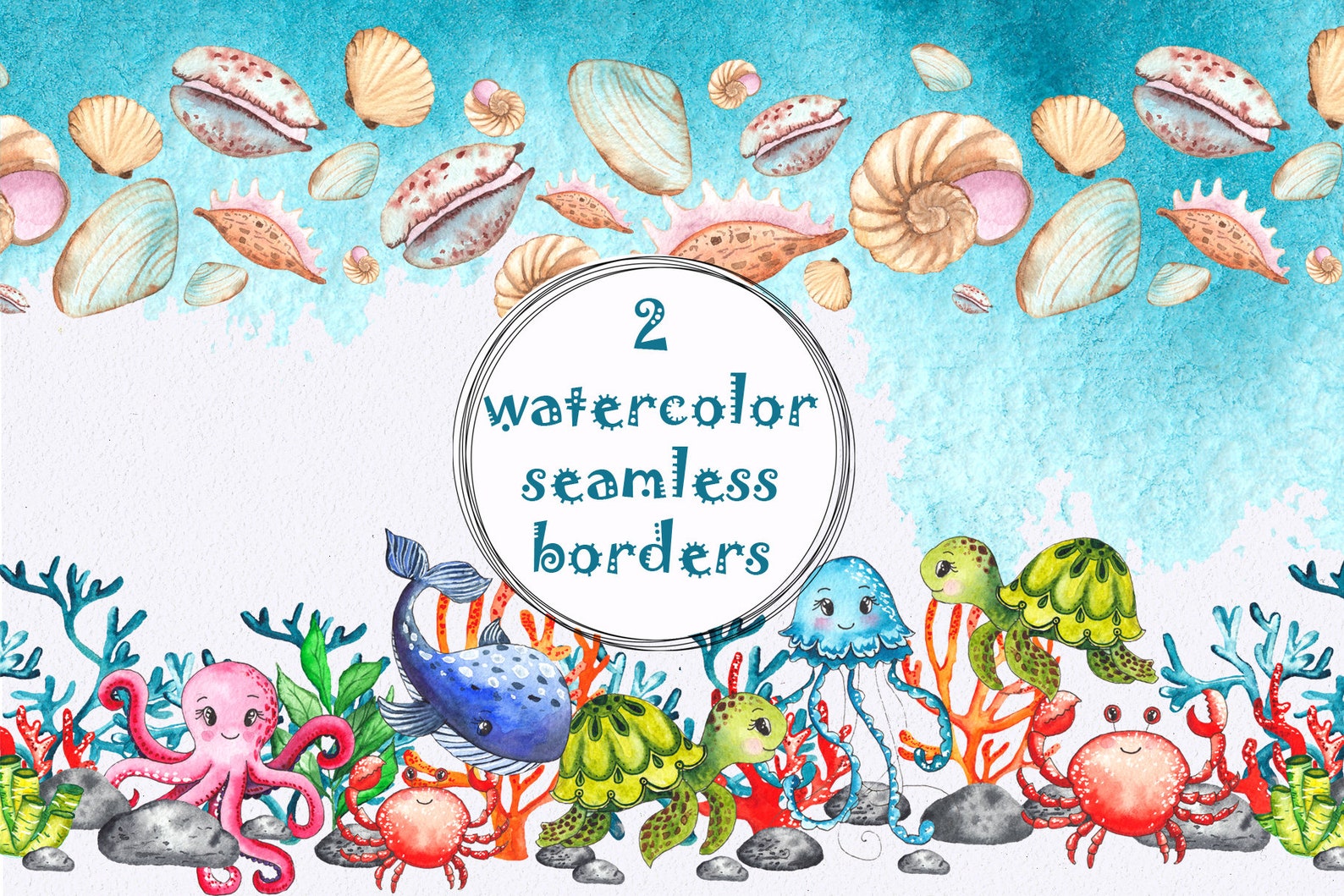 Ocean creatures. Frames seamless borders baby shower. | Etsy