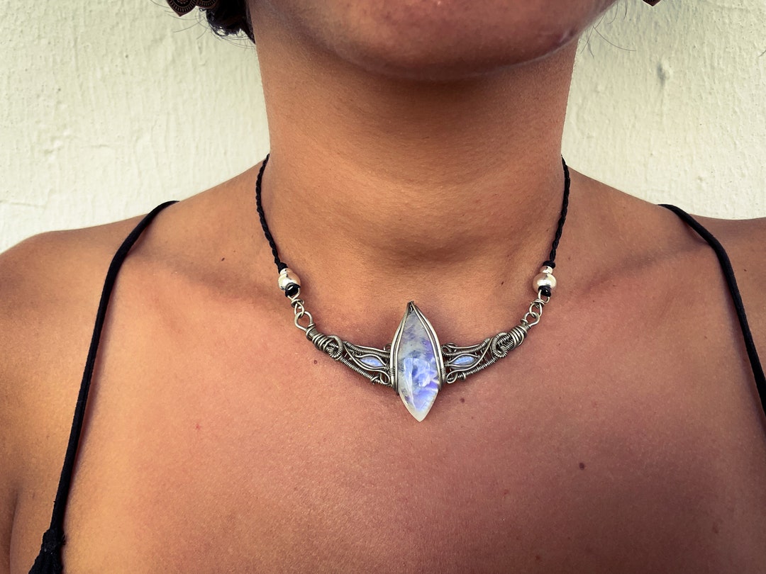 Blue Moonstone Choker Wire Wrapped Choker Necklace Moonstone - Etsy