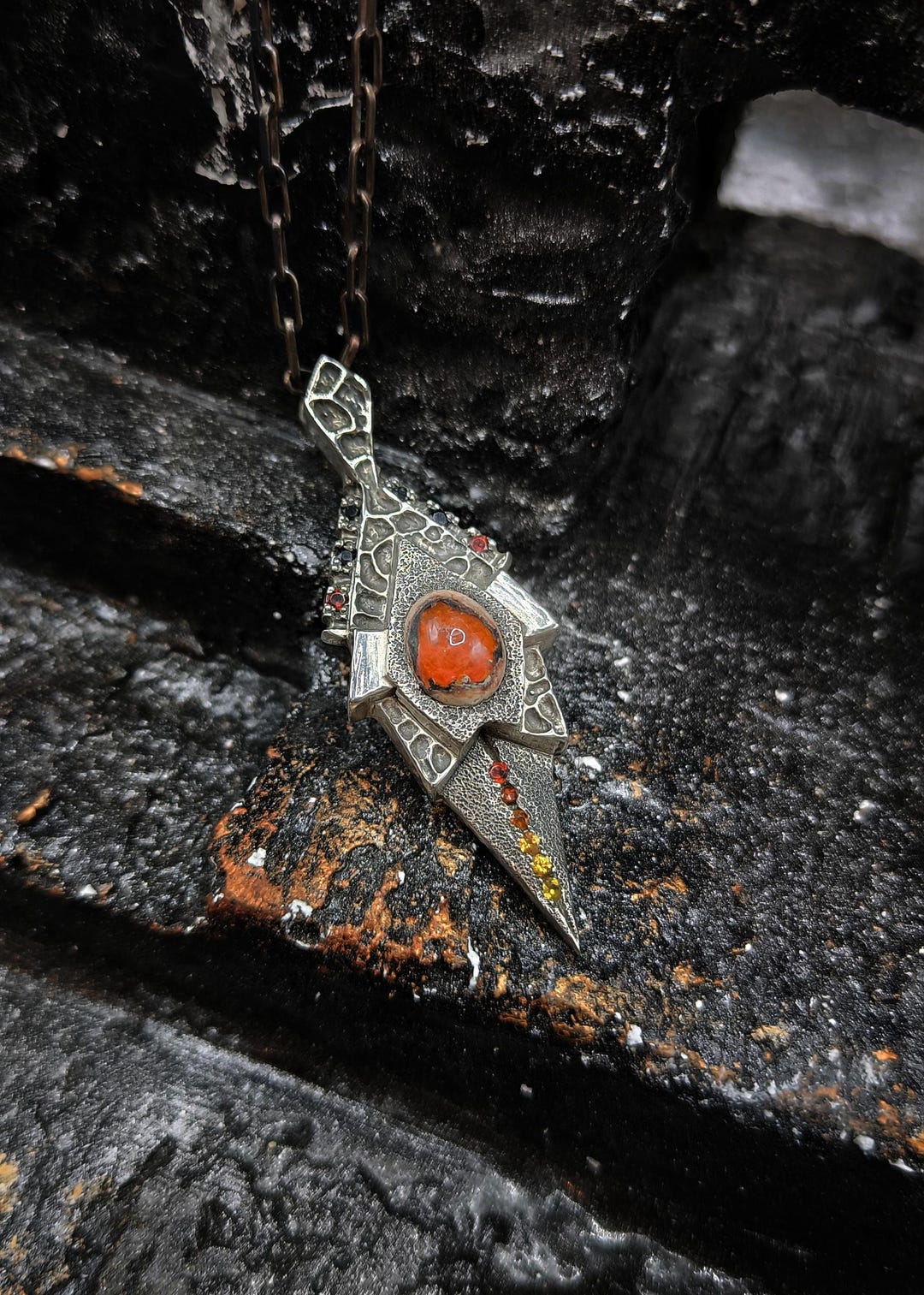 Handmade Sterling Silver Mexican Fire Opal Pendant – Gothic Steampunk ...